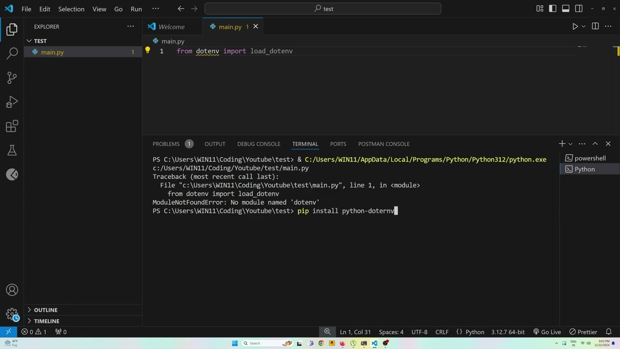 No module named  'dotenv' - python error fix