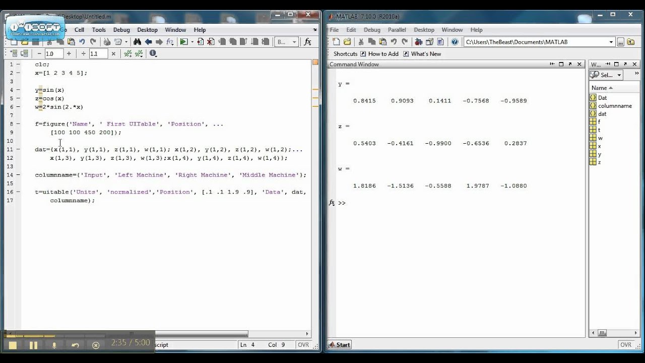 How to create uitable using MATLAB