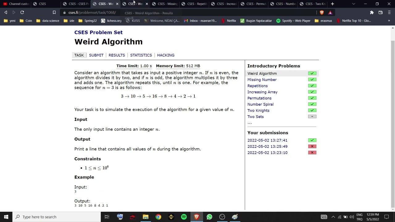 CSES Weird Algorithm Solution Using Java