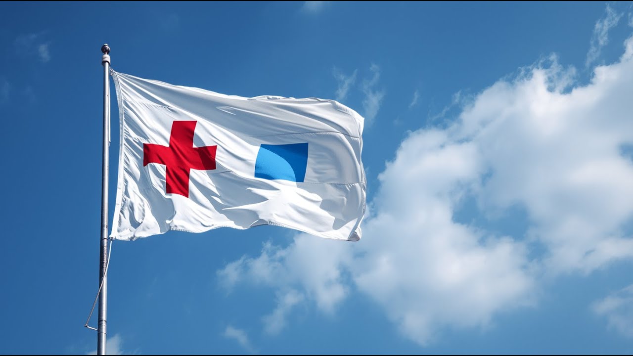What Does A White Flag With A Blue Square And Red Cross Mean?