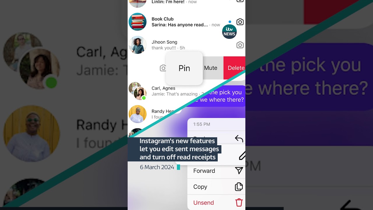 Instagram's new features let you edit sent messages and turn of read receipts #itvnews #news #update