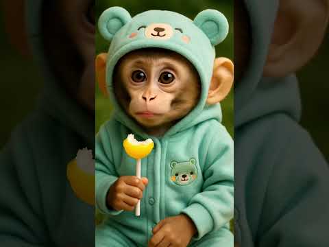 Cutest Reaction! Baby Monkey Eats Chupa Chups ππ