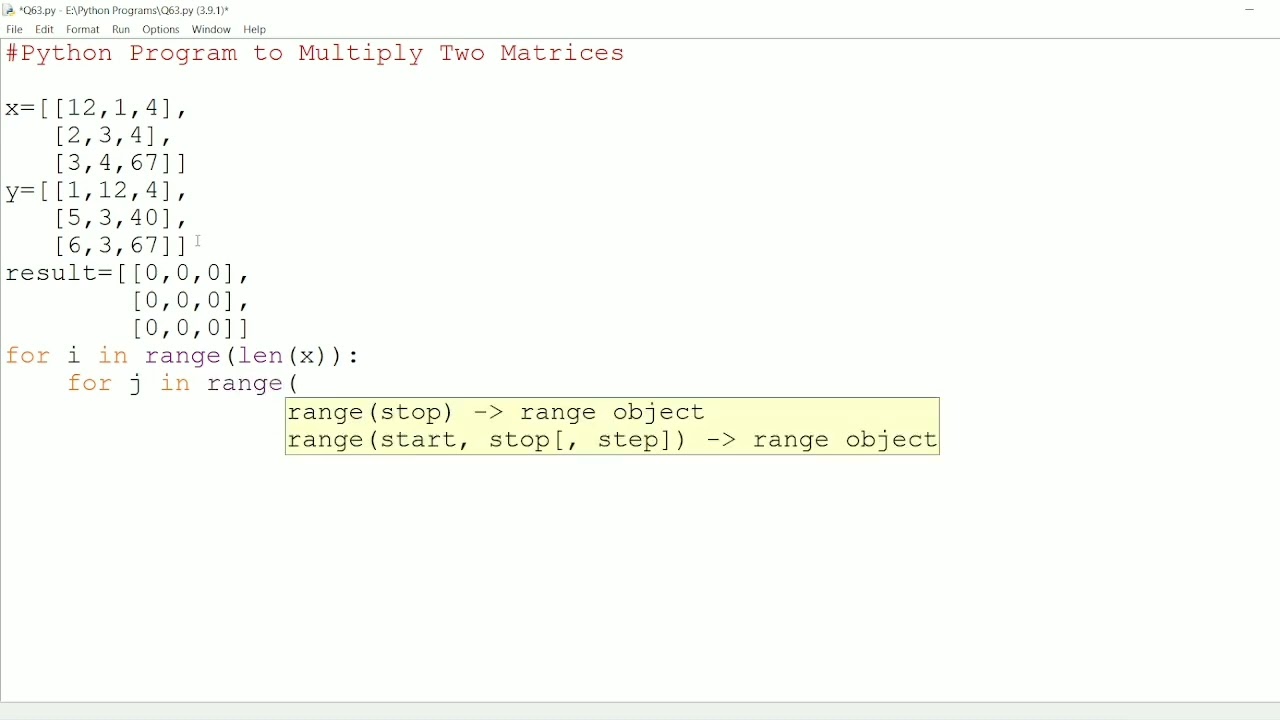 || 63 || Python Program to Multiply Two Matrices | Python program for Matrix Multiplication | Matrix