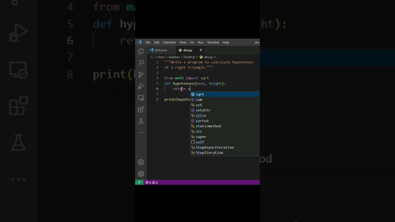 Python Tutorial: Calculate the Hypotenuse of a Right-Angled Triangle