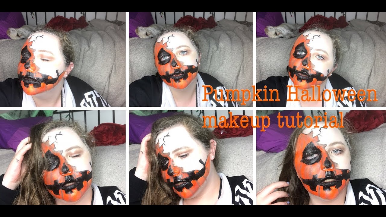 HALF FACE PUMPKIN MAKEUP TUTORIAL 2018