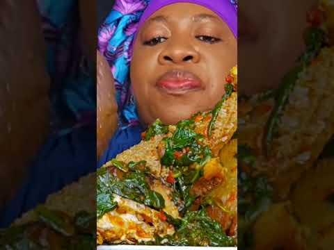 Asmr mukbang eating vegetables soup and fufu