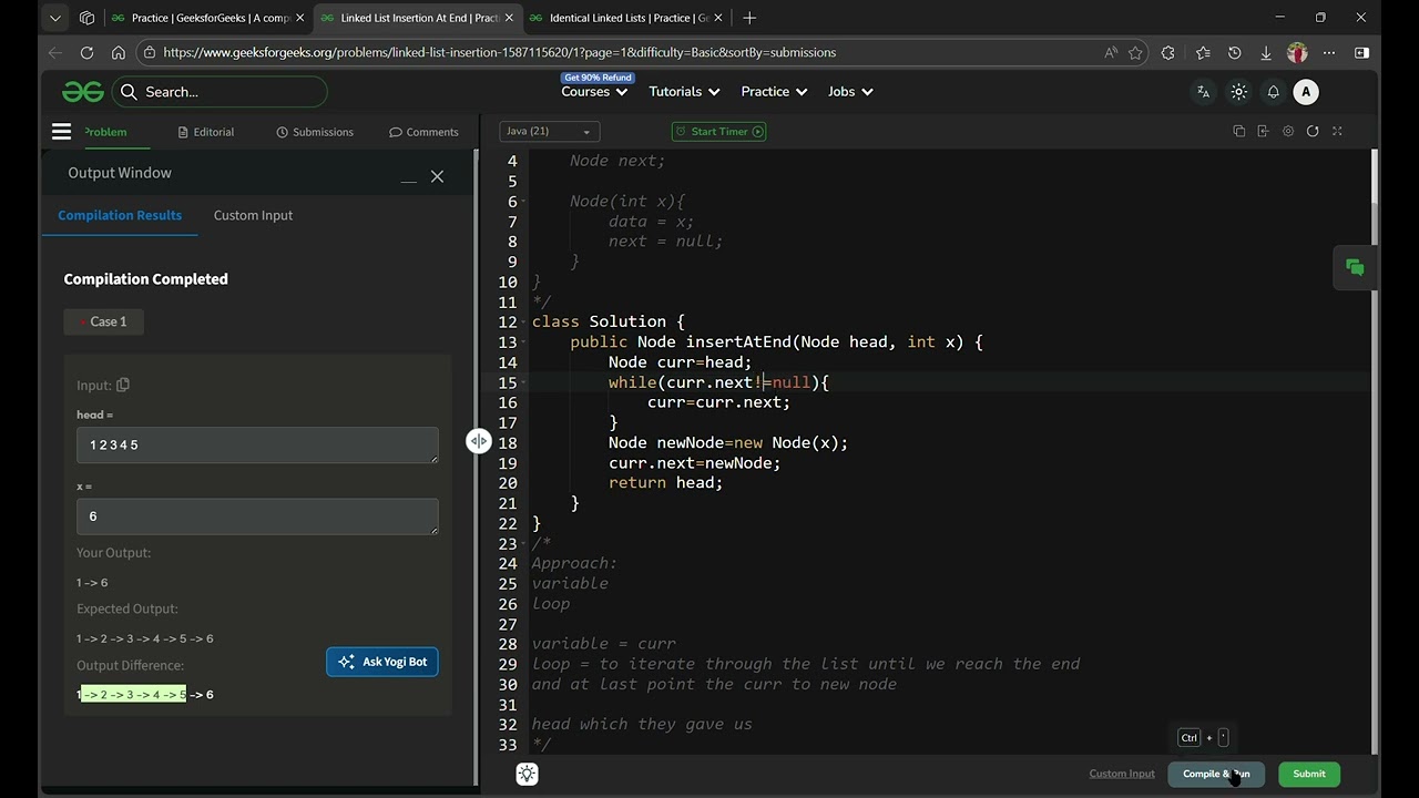 Linked List Insertion at End - Basic - GeeksforGeeks
