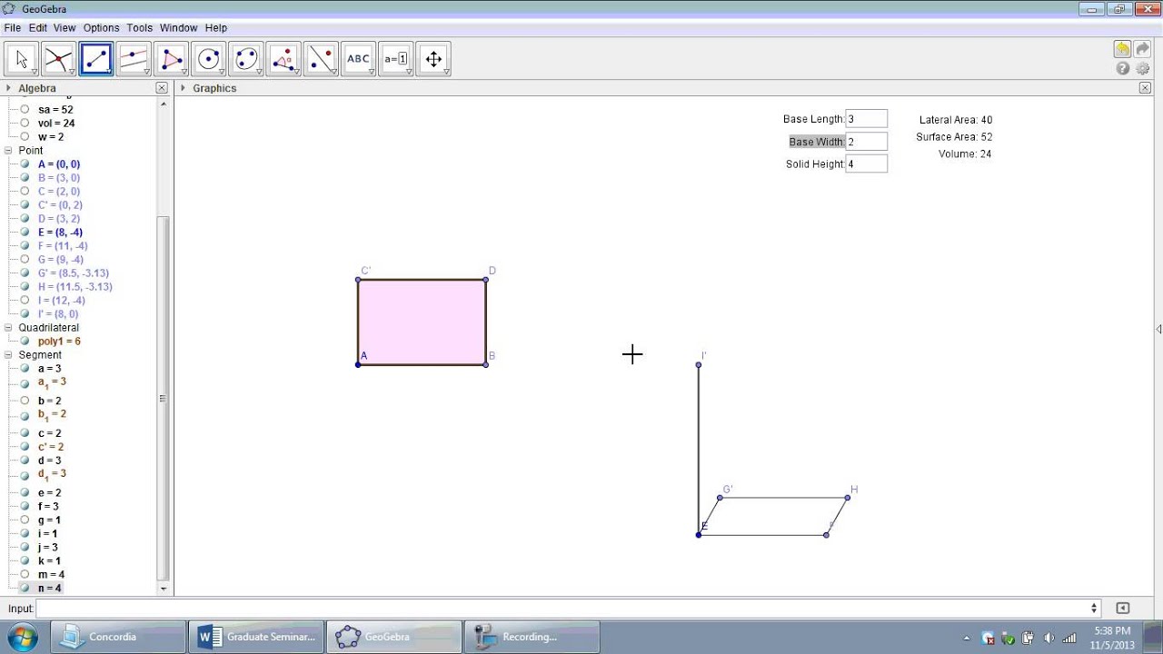 GeoGebra in Geometry: Rectangular Prism Calculator