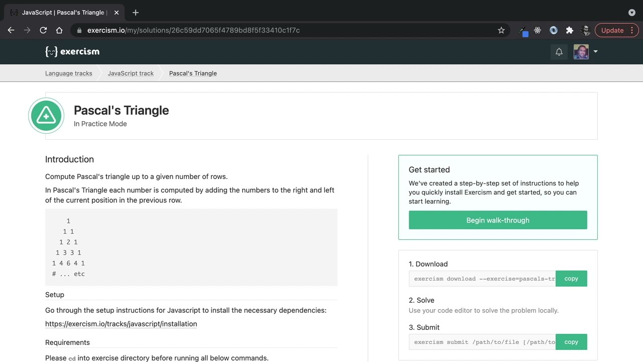 JavaScript Code Challenge - Pascal's Triangle (Medium Difficulty)