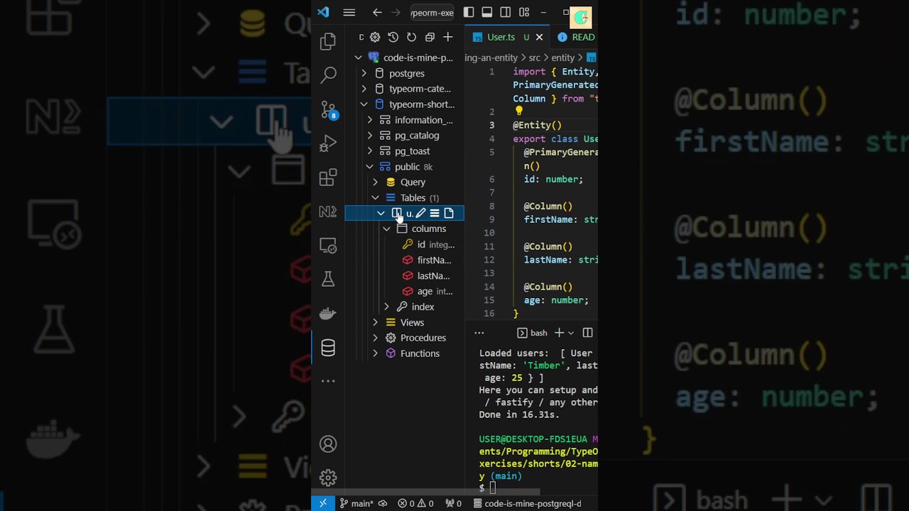 Naming an entity | TypeORM Tutorial | CodeIsMine #shorts #codeismine