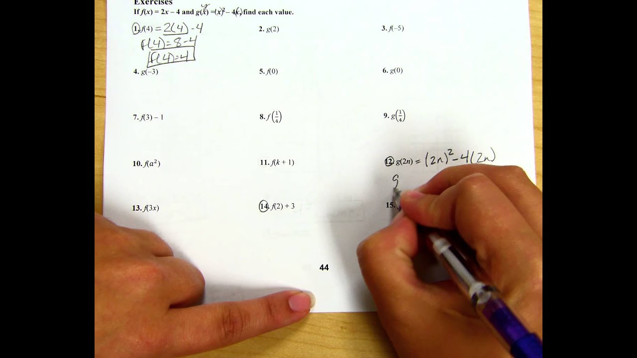 Evaluate Functions using Function Notation