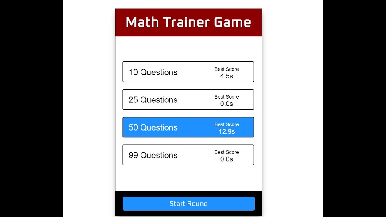 Simple Math Trainer Game using JavaScript