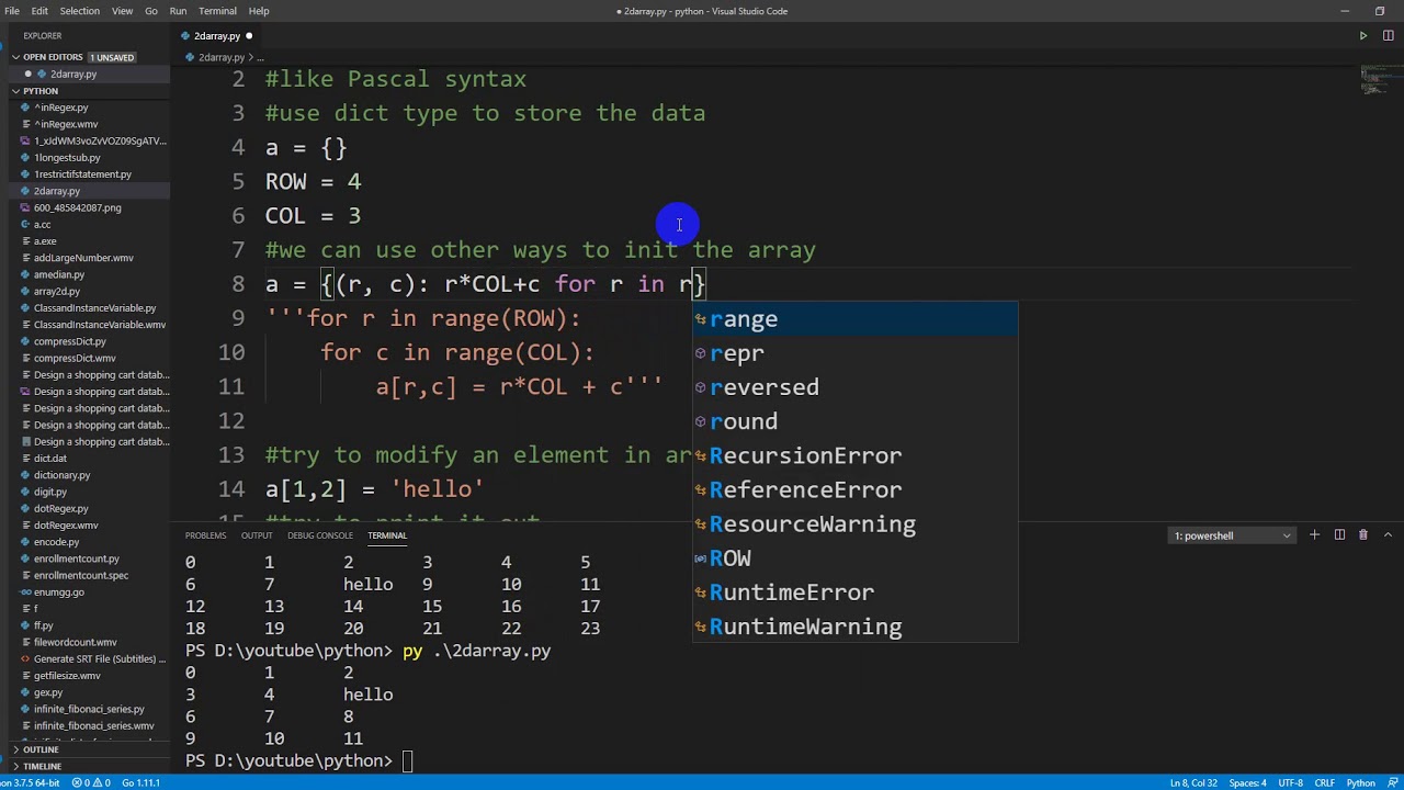 Create 2D array in Python that we access array elements like Pascal syntax