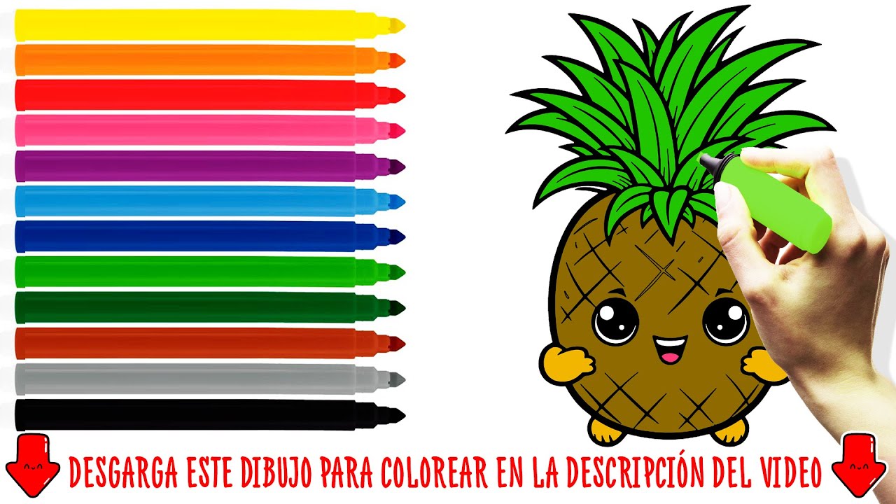 COMO DIBUJAR Y COLOREAR A PIÑA KAWAII 🍍 |  DESCARGA E IMPRIME EL DIBUJO PARA COLOREAR