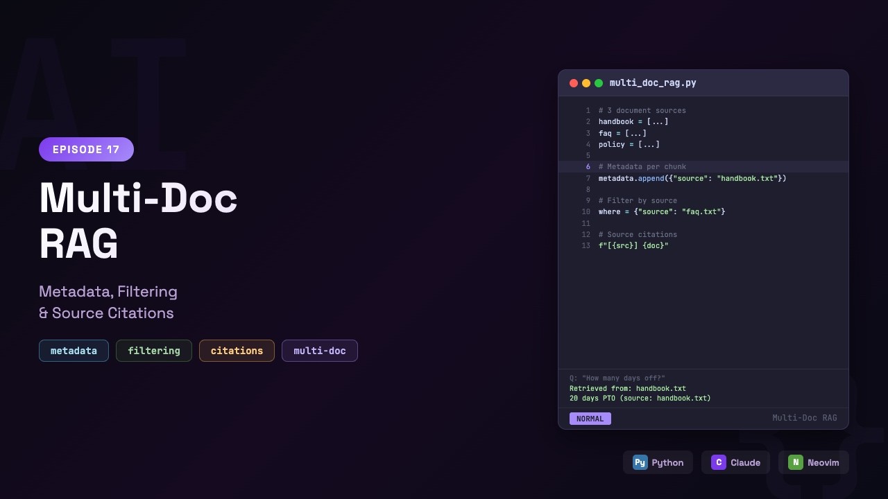 Build AI Apps with Python: Multi-Document RAG — Metadata Filtering & Citations | Episode 17