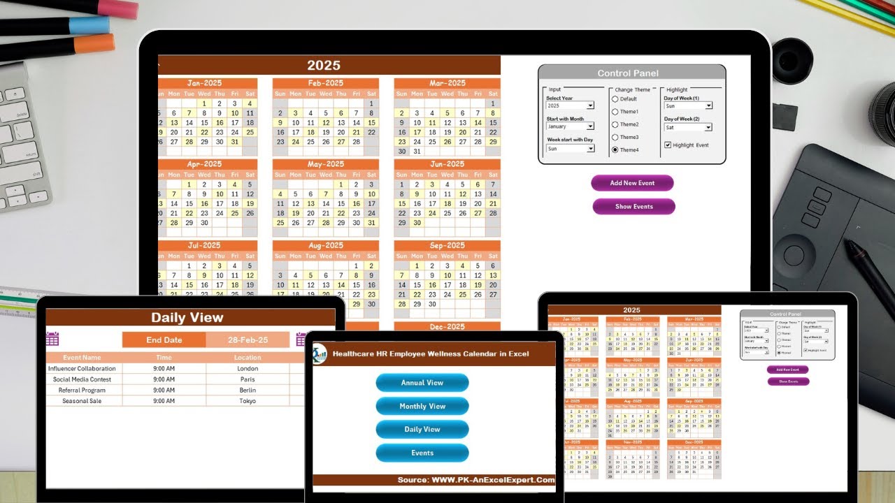 Healthcare HR Employee Wellness Calendar in Excel