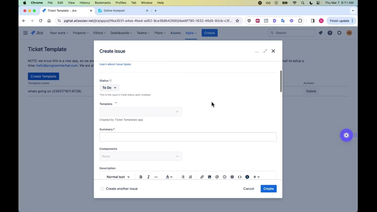 How to apply a ticket template to a new Issue in Jira