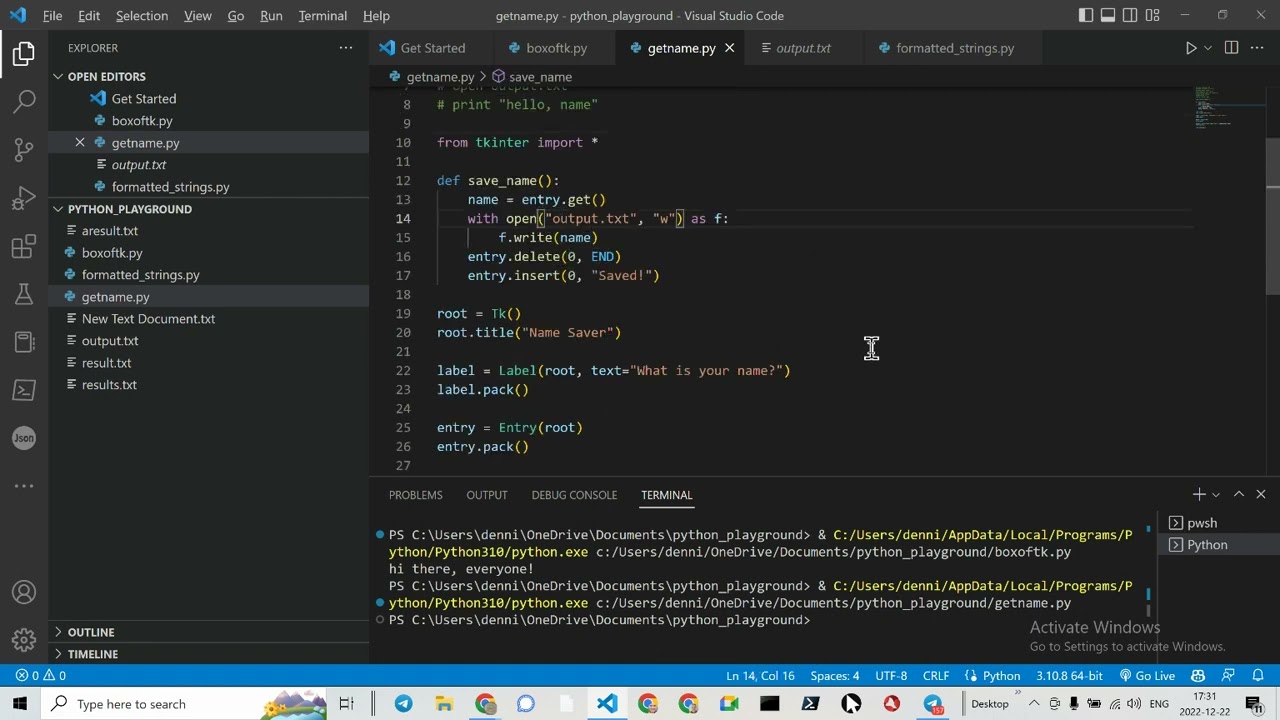 openai playground codex writing python tkinter code