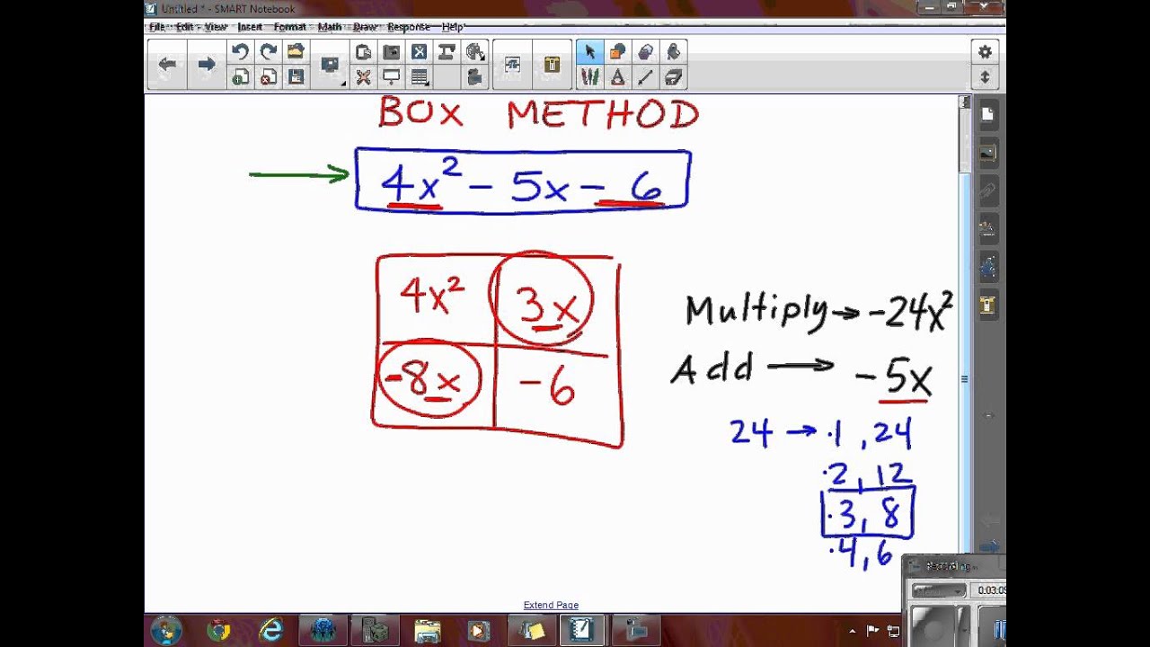 Factoring Quadratics Box Method