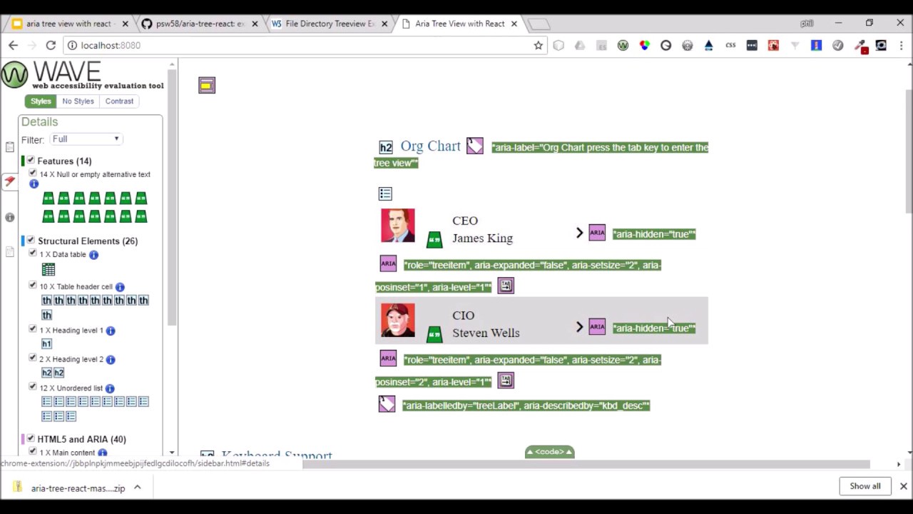 How to make a web accessible org chart using aria tree view and react
