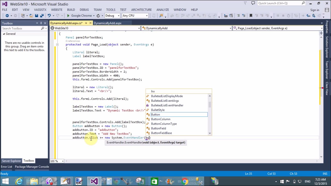 Dynamically create controls on button click part-1