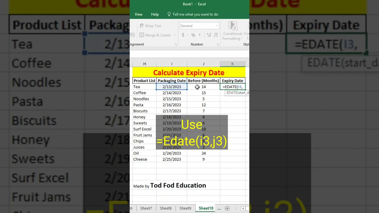 How to calculate Expiry Date of Products in Excel - Tips & Tricks from @todfodeducation