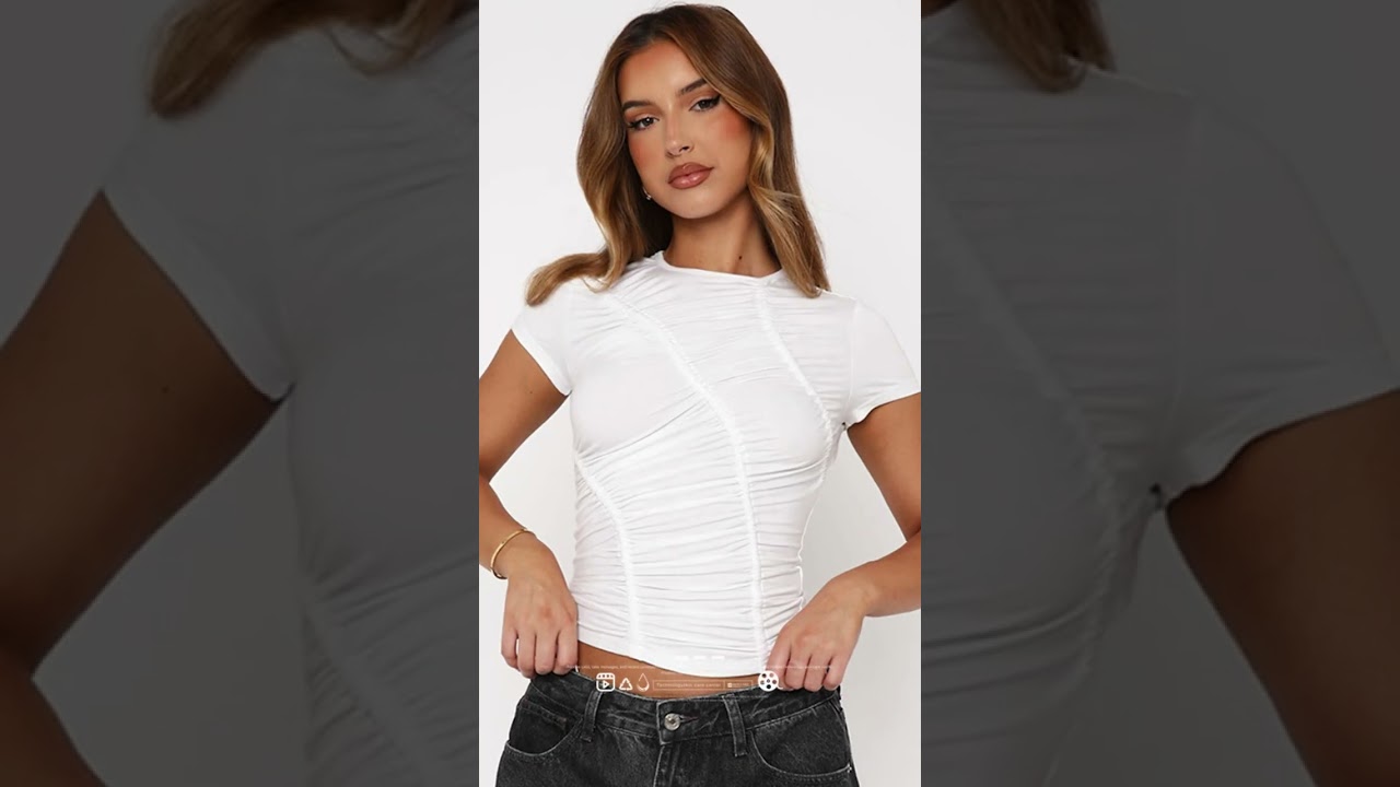 Round Neck Short Sleeve Ruched Top