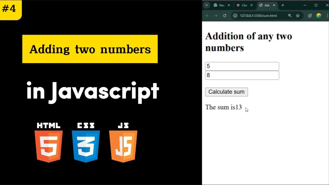 Adding two number in Javascript | how to add numbers using html and javascript | Codz learners