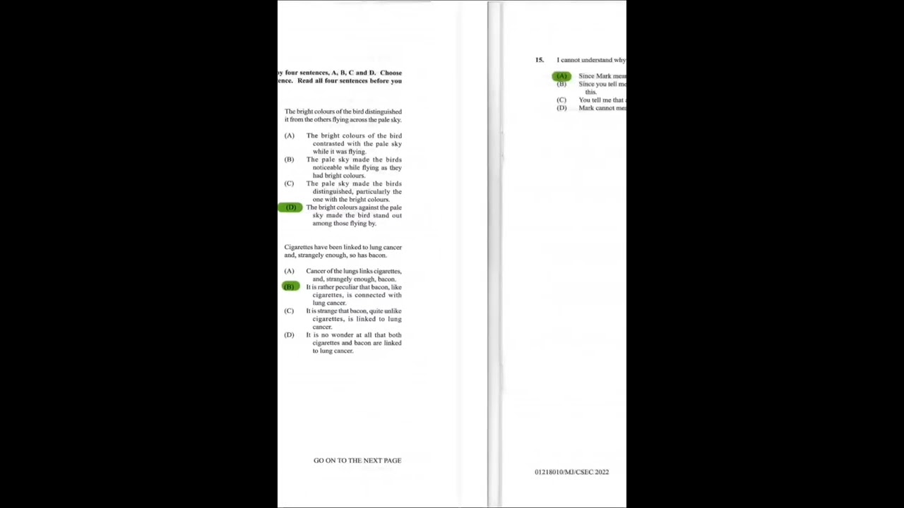 CSEC English A Paper 1 May-June 2022 | Discrete Items Answers|