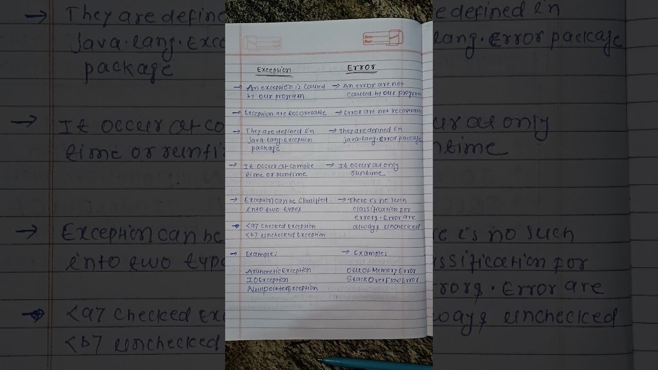 Difference between Exceptions and Error in Java | semester eam | #shorts #java