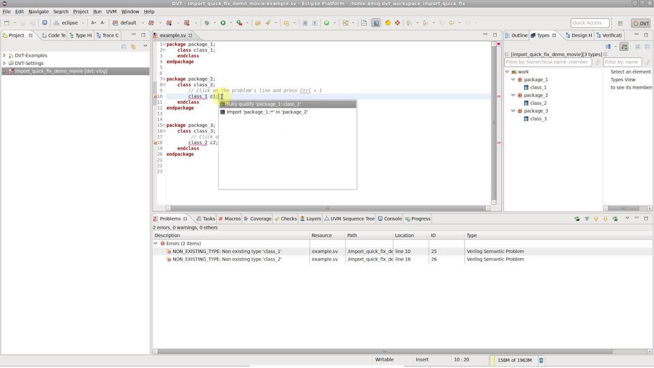 DVT Eclipse IDE Quick Fix Proposals - How To Fix A Missing Package Import