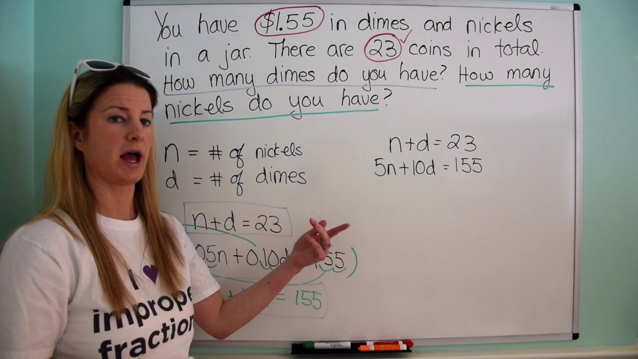 Systems of Equations Word Problems-Money-Coins-Nickels-Dimes