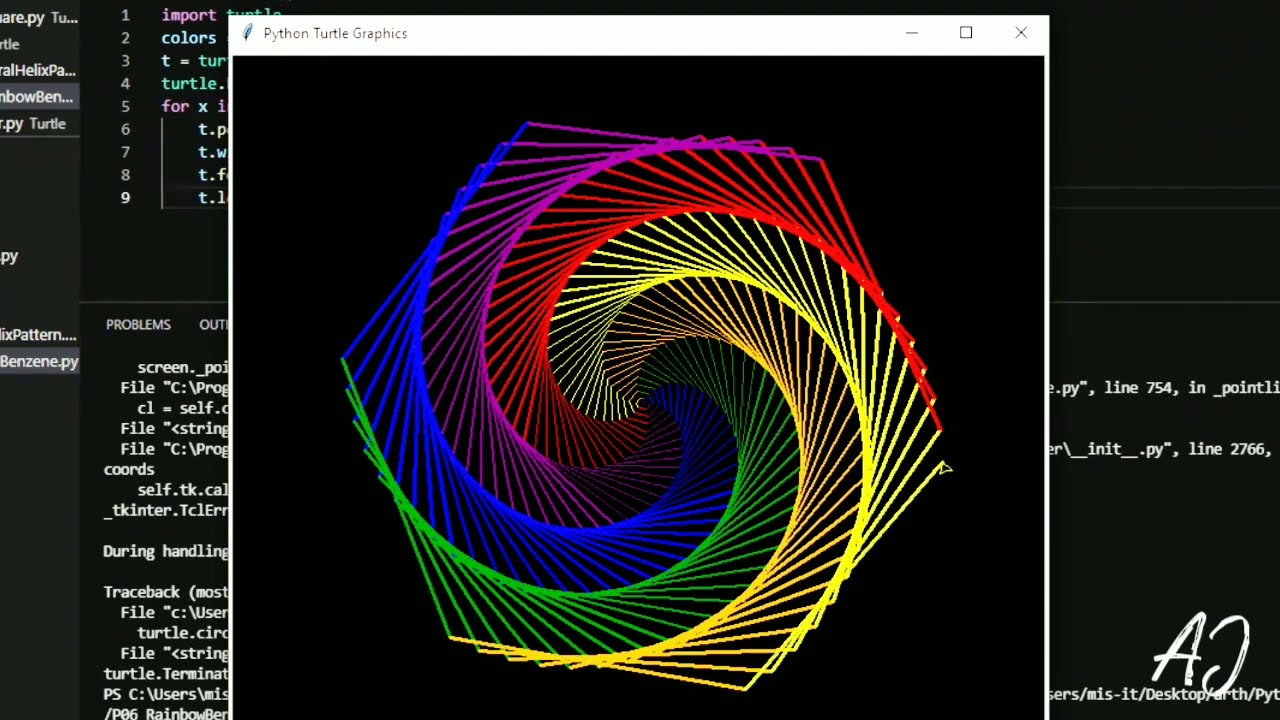 Rainbow Benzene Using Python Turtle Programming Output