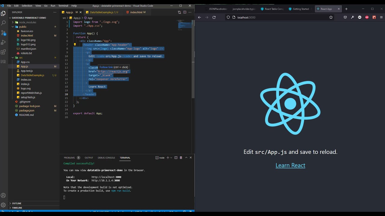 primereact datatable example