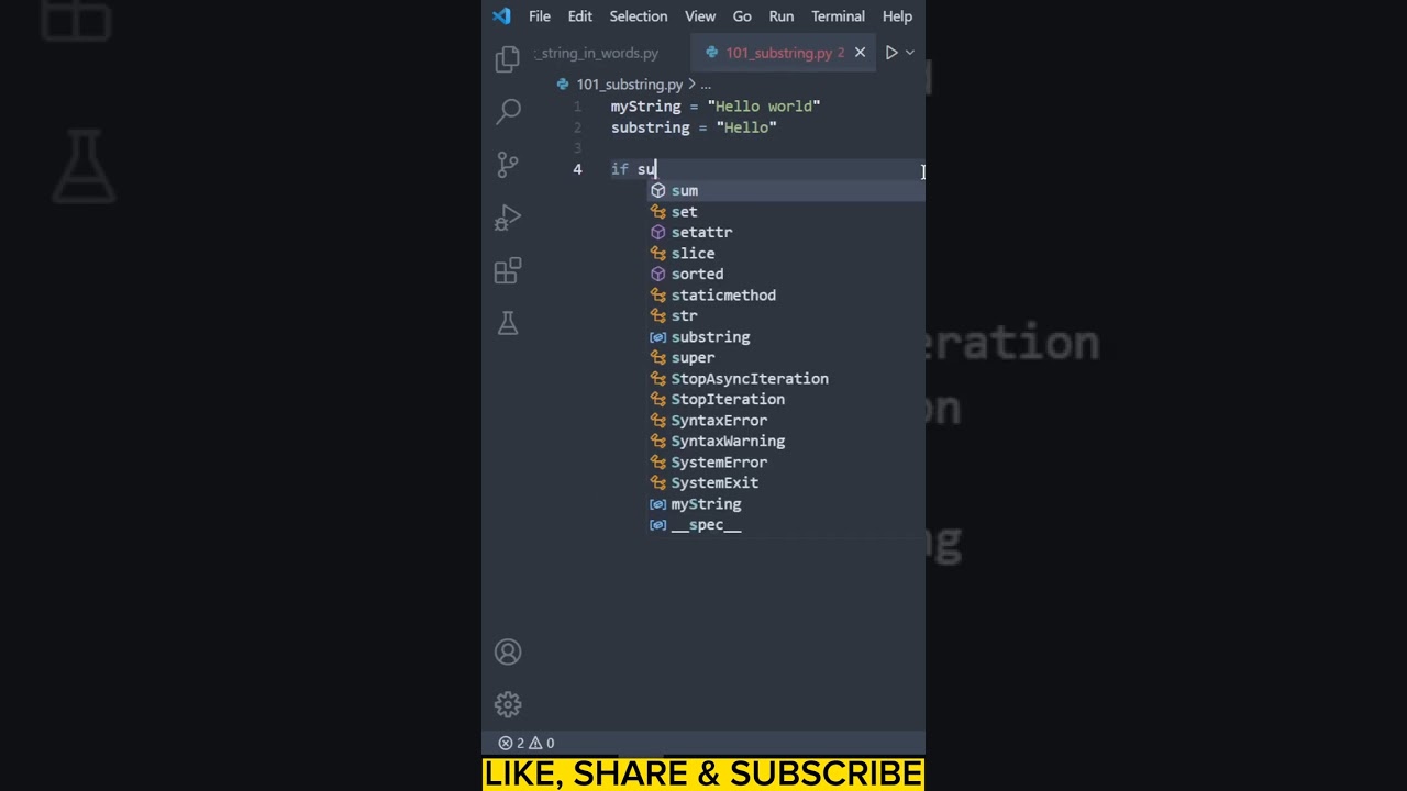 Check if a substring is in a string #python #shorts #programming