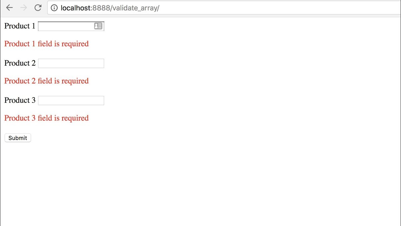 How to validate the array input field