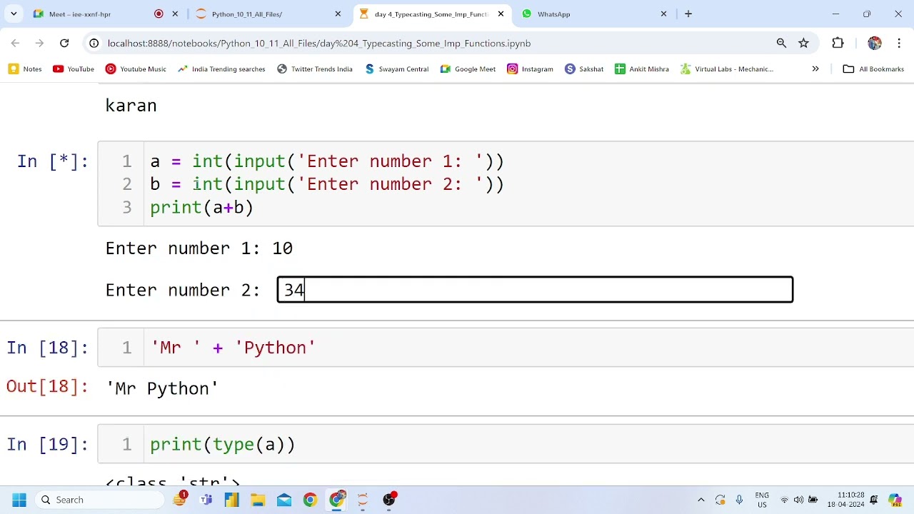 Python Tutorial Day 3 | Python Function Typecasting | Some Most Important Functions | Sum, Min, Max.
