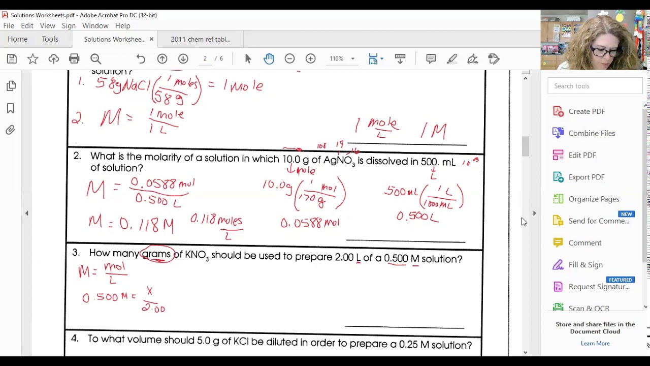Molarity Worksheet Walkthrough