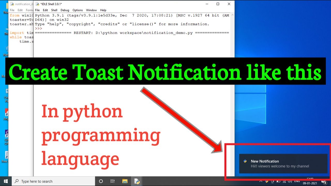 Create Toast Notification of Windows in Python programming language(Tutorial) || Python project||