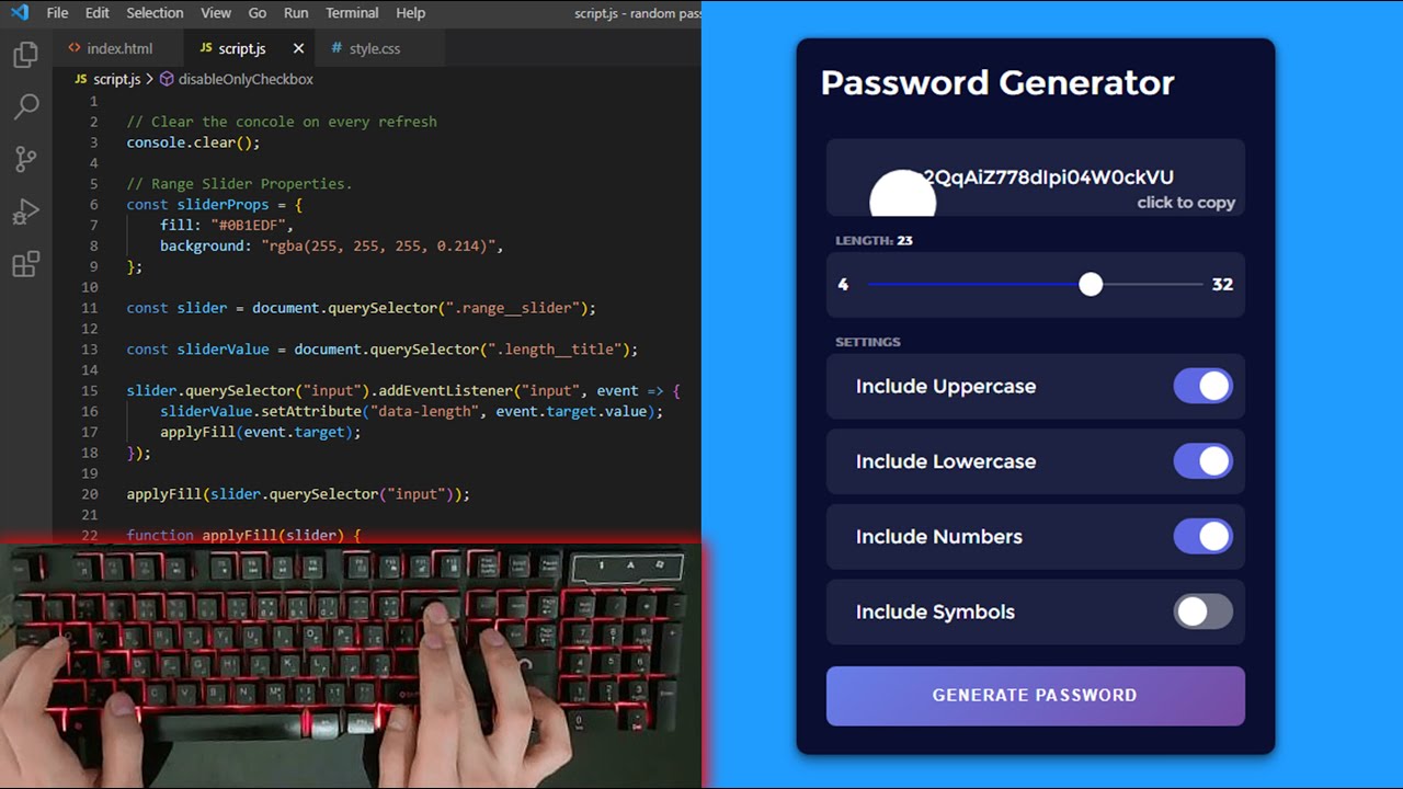 ASMR Programming - JavaScript Random Password Generator - No Talking