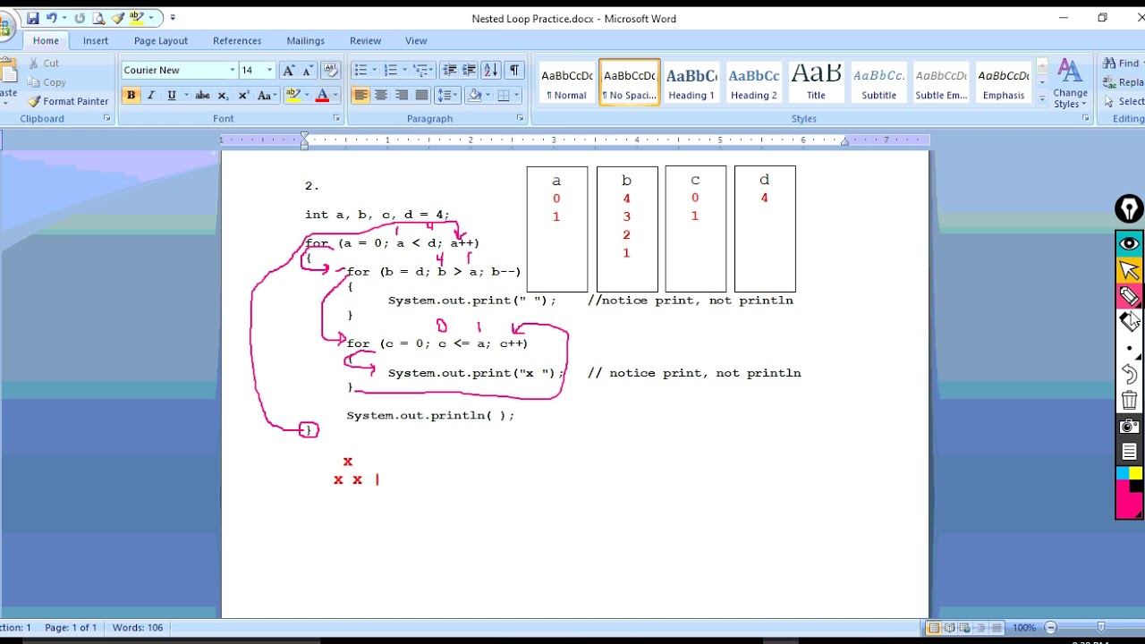 Nested Loop Practice #2 Video Solution Key