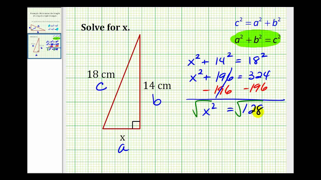Example:  Determine the Length of the Leg of a Right Triangle