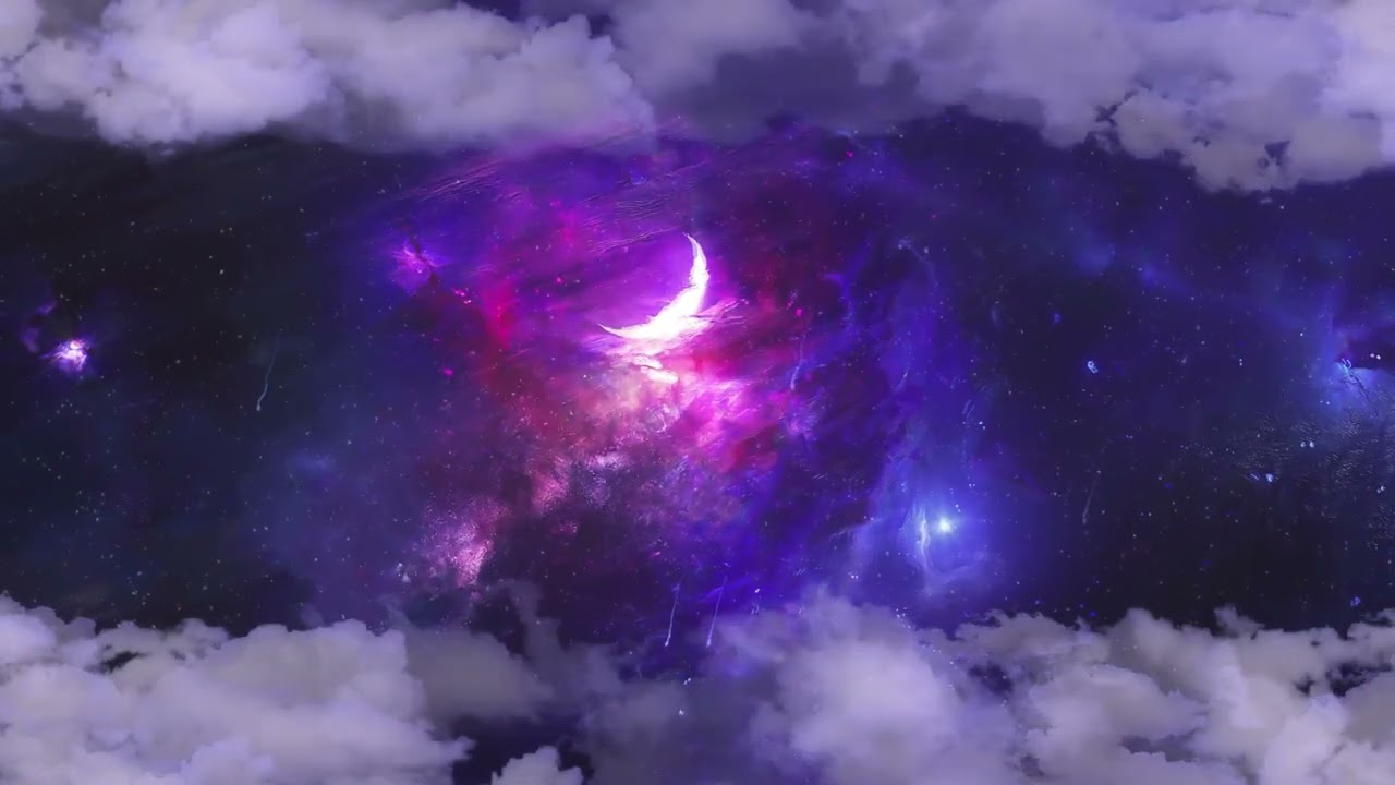 crescent moon reflection clouds 4K live wallpaper