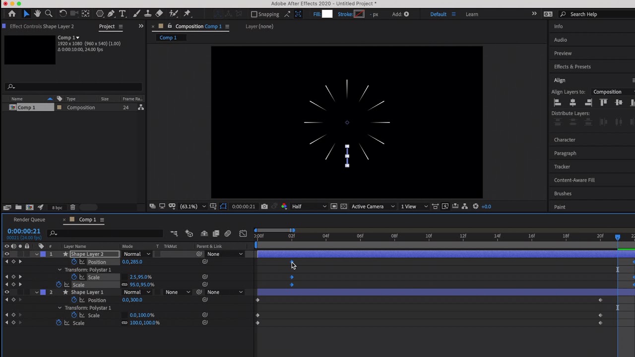 Cool fireworks animation using After Effects using shape layer