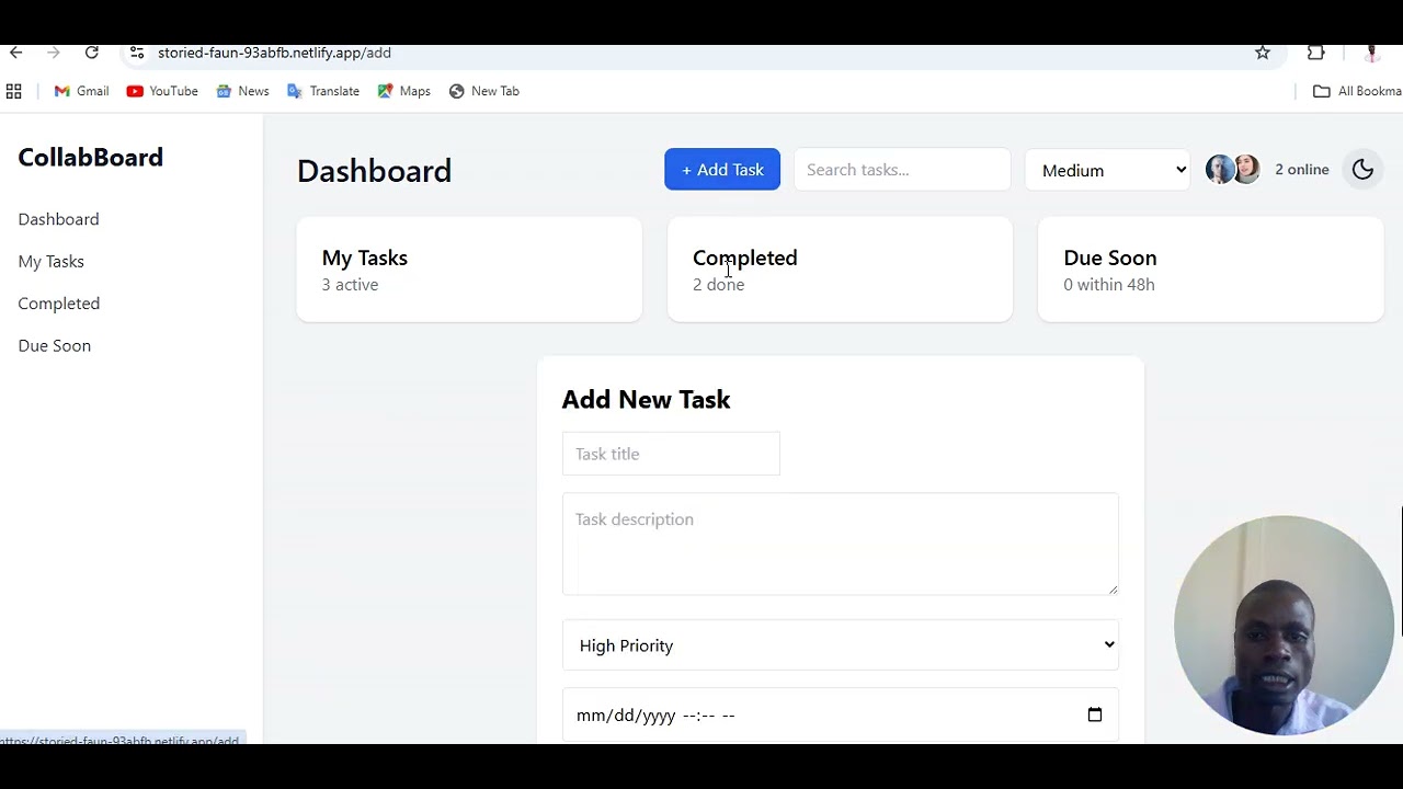 🚀 CollabBoard – Task Management Dashboard (React + Tailwind CSS)