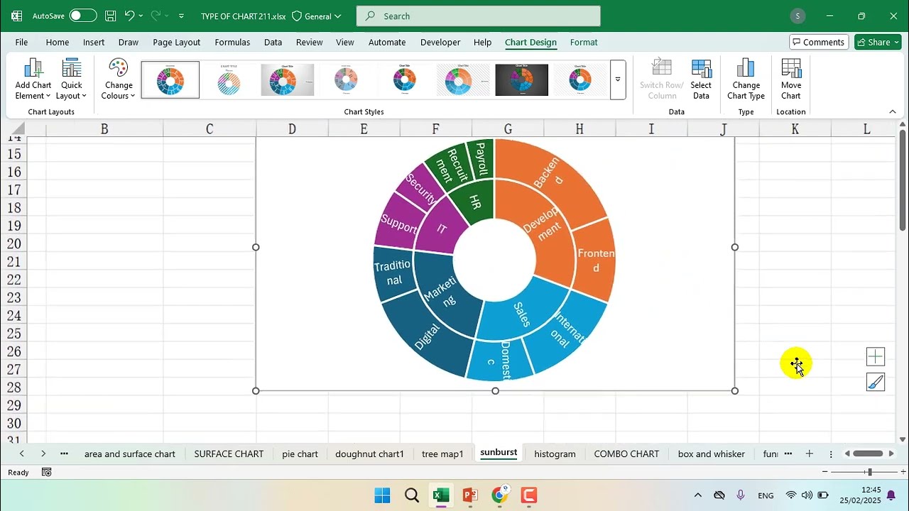 Excel 2025: Excel for Data Analysis / sun burst chart in excel | Data Visualization 2025