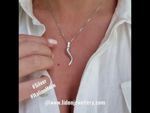 925 Sterling Silver Italian Horn Luck Pendant. @www.lidonjewellery.com