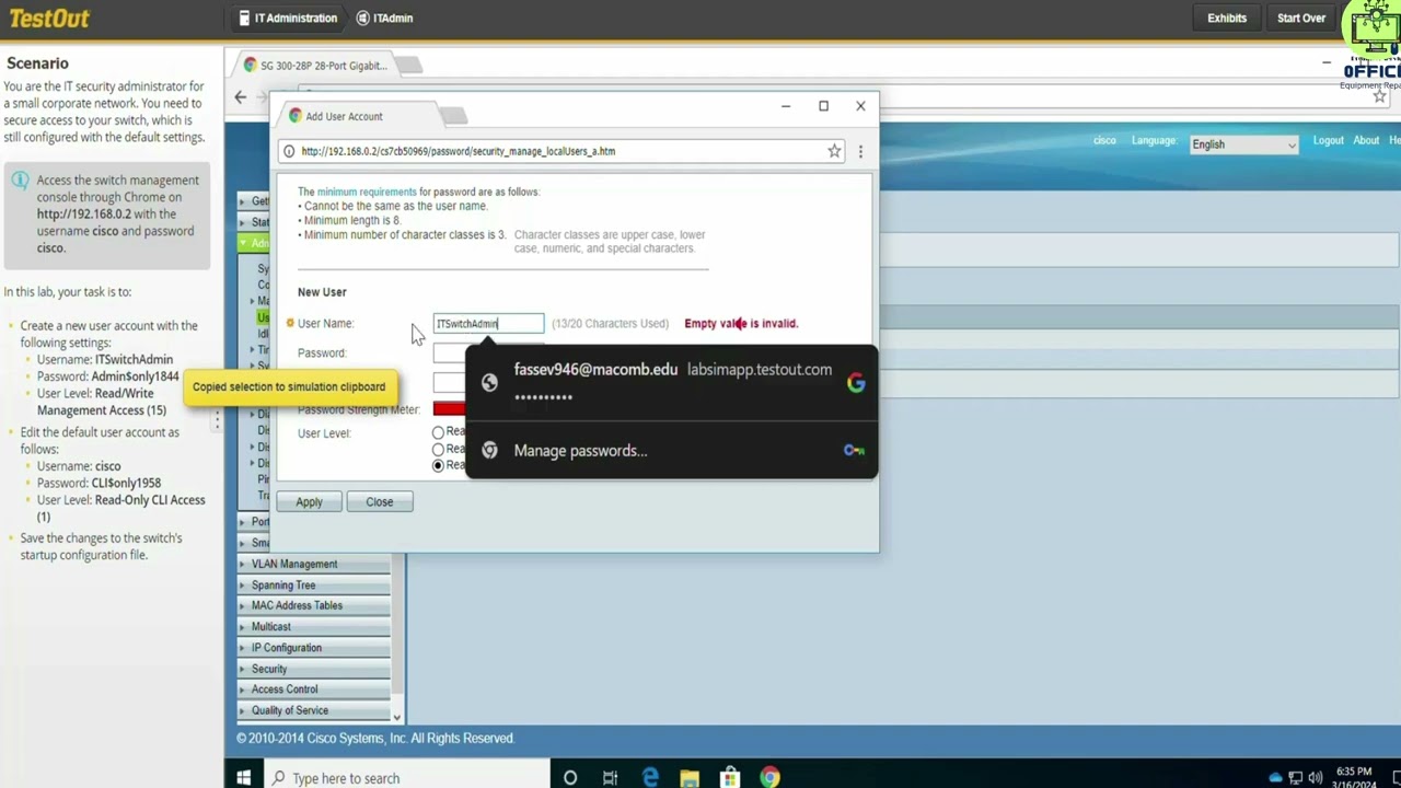 5.9.6 Secure a Switch TestOut Security Pro