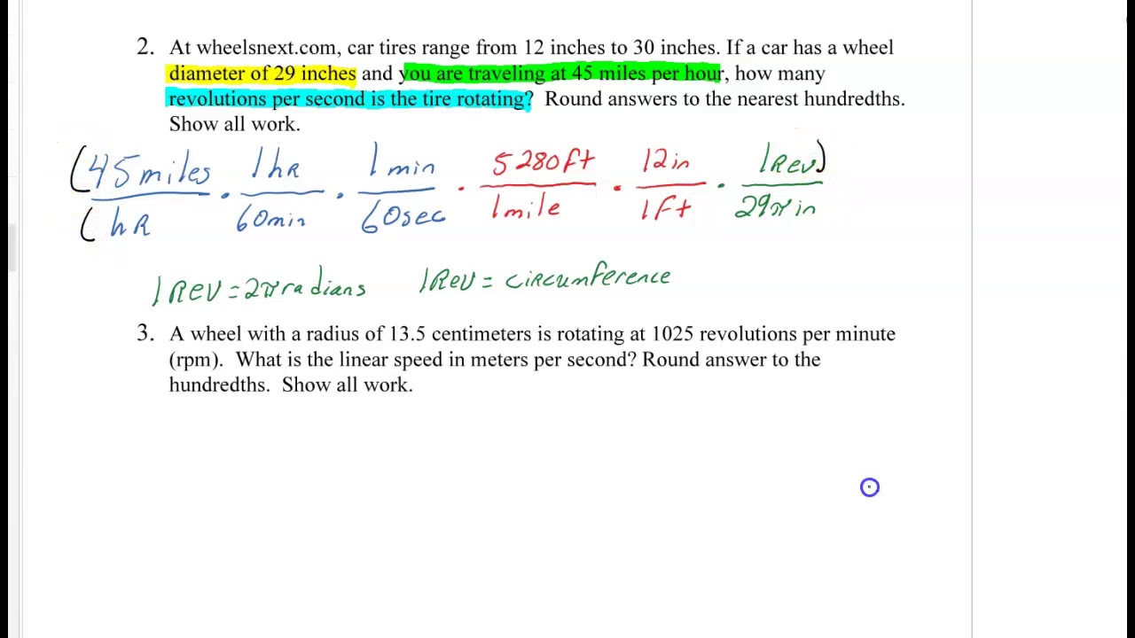 Angular Velocity & Linear Speed Practice Worksheet