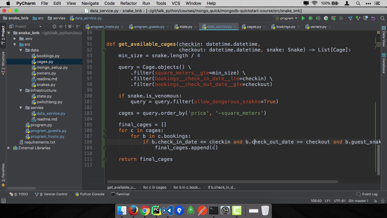 MongoDB and Python Quickstart (13/21): Demo: Book a cage as a guest